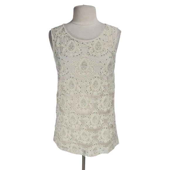 Sundance | Tops | Sundance Women Size L Ivory Floral Lace Front Basic ...